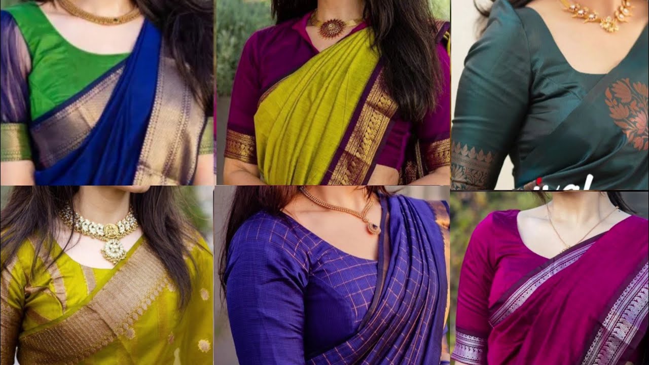 Beautiful silk saree Blouse Front neck design idea 😍 latest blouse ...
