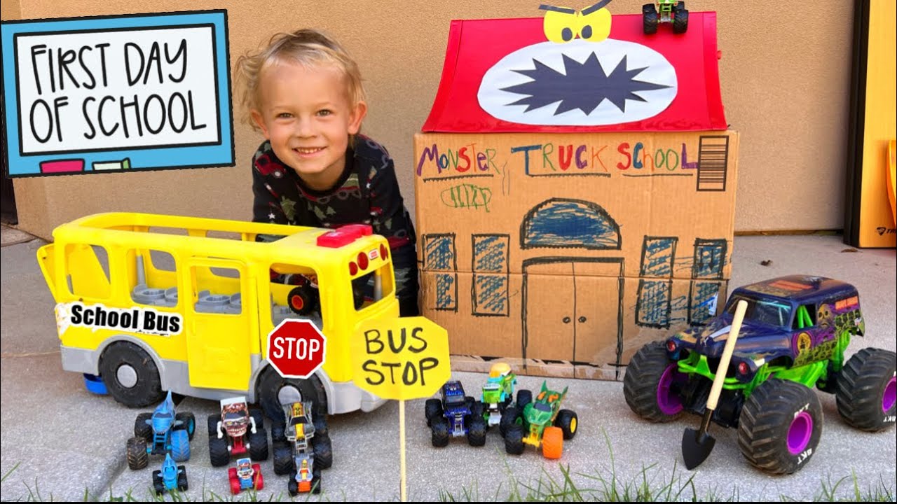 Monster TrUcKS afraid to go to SchOOL?? Hotwheels & Monster Jam minis ...