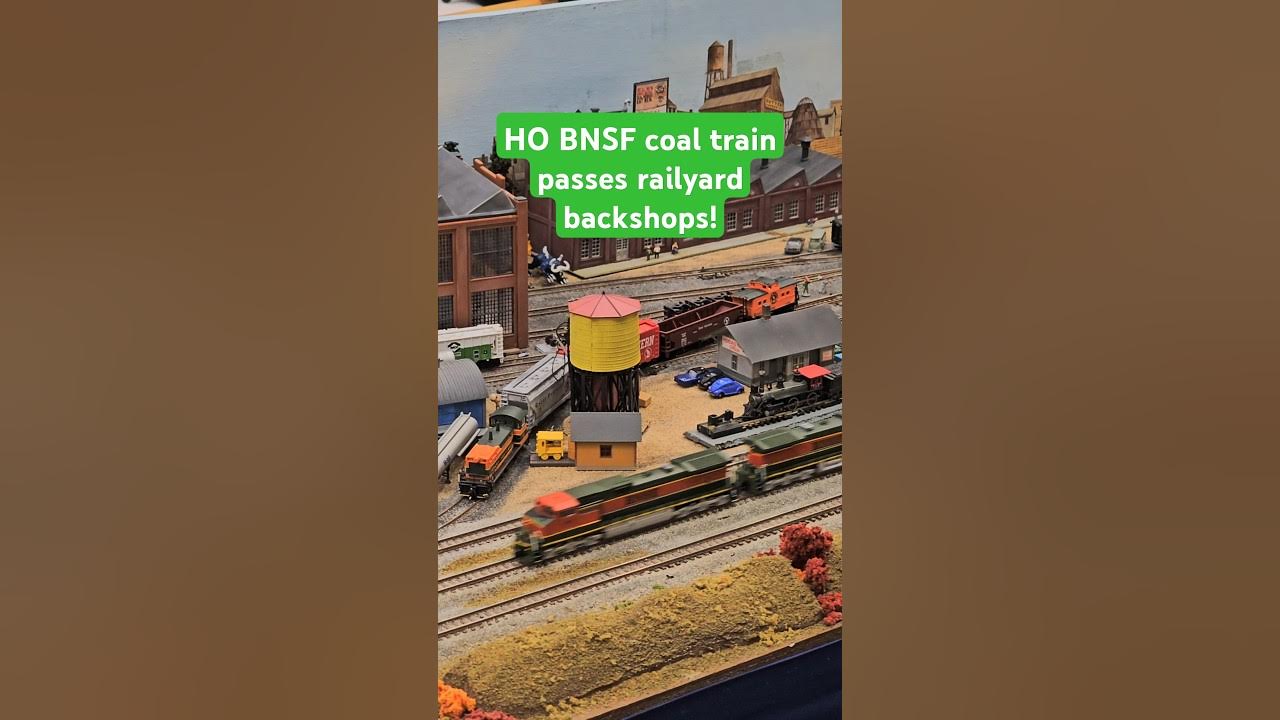 HO Scale BNSF coal train and bullet train pass railyard backshops! #modeltrains #hobby #shorts ...