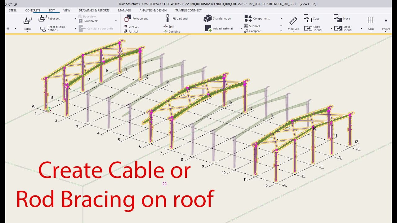 Tekla Structure | Cable or Rod Bracing on Roof in Rafter. - YouTube