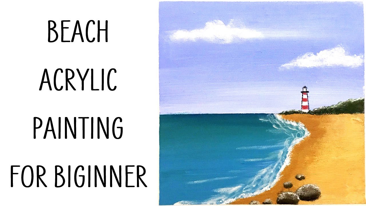 Beach acrylic painting | Easy acrylic painting for beginners step by ...
