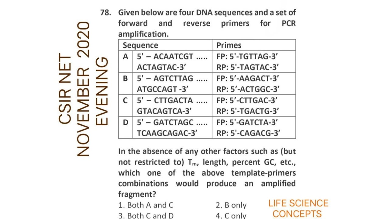 CSIR NET NOVEMBER 2020 EVENING | PCR MCQ | CSIR NET | GATE | DBT | SET ...