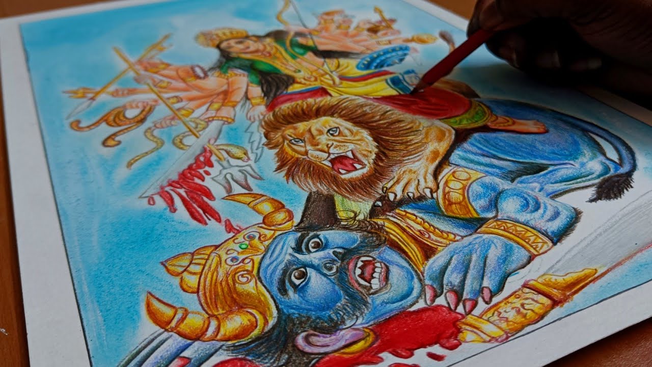 Durga Mata drawing with colours pencils 😍 | happy Vijaya Dasami | # ...