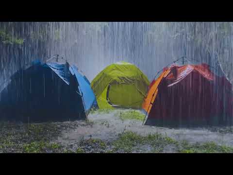 Schlafen Sie sofort in einer regnerischen Nacht ein | Starker Regen auf Zelt & starker Donner