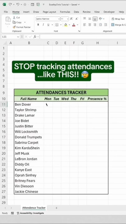 Attendance tracker in Excel tips and tricks 💯💫#shorts #shortfeed #viralshorts #excel - YouTube