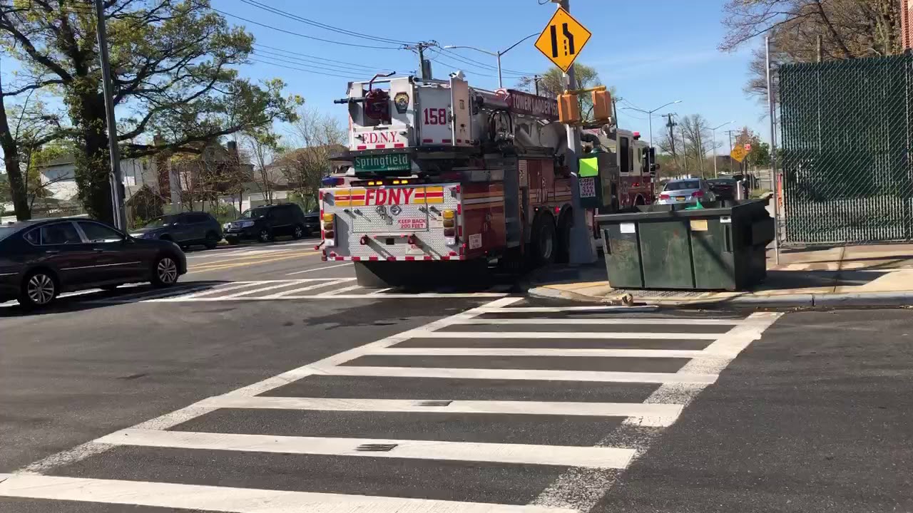 FDNY tower ladder 158 Parked outside of quarters on Springfield ...