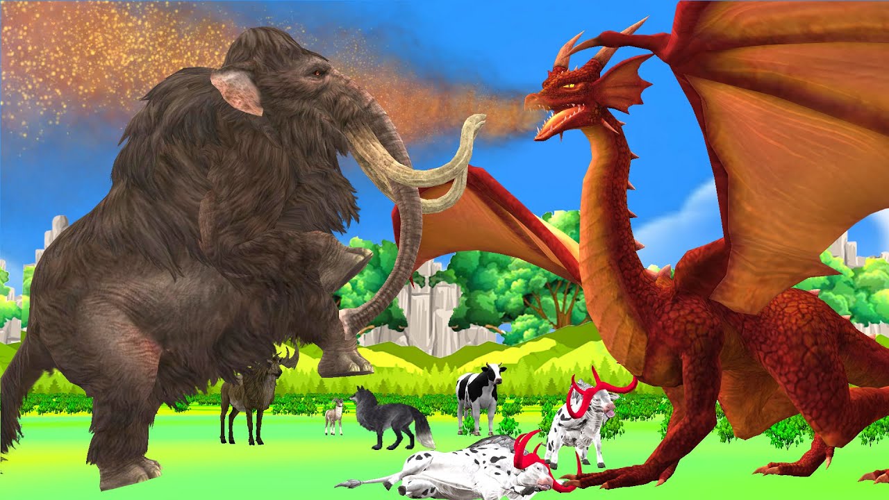 Flying Dragon vs Mammoth Fight Giant Animal Epic Battle Woolly Mammoth ...