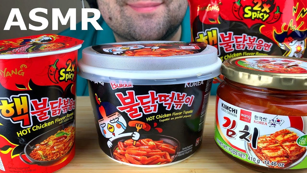 ASMR KOREAN FOOD PARTY (NUCLEAR FIRE NOODLES, SPICY RICE CAKES & KIMCHI ...