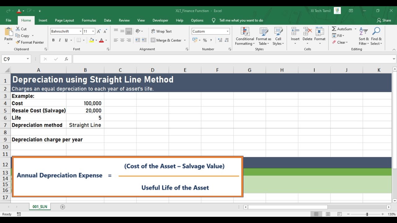 STRAIGHT LINE METHOD DEPRECIATION IN EXCEL TAMIL | ACCOUNTING AND ...