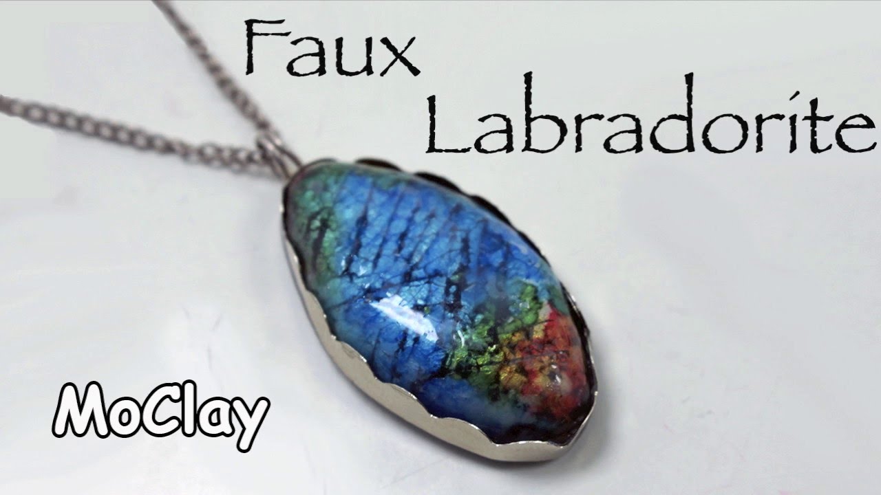 DIY Faux labradorite wrap pendant with silver shaped frame - YouTube
