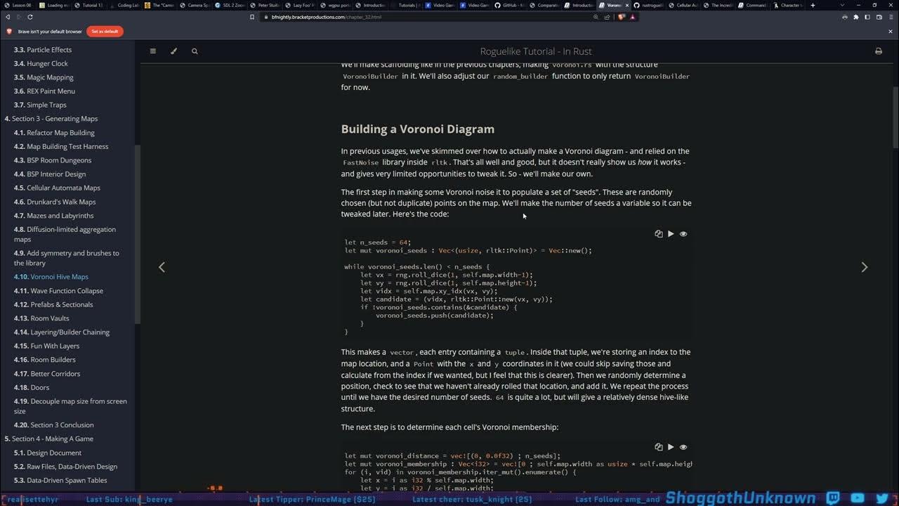 Coding Stream 29 - Roguelike Tutorial in Rust (Voronoi Hive/Cell Maps) - 19 December 2022 - YouTube