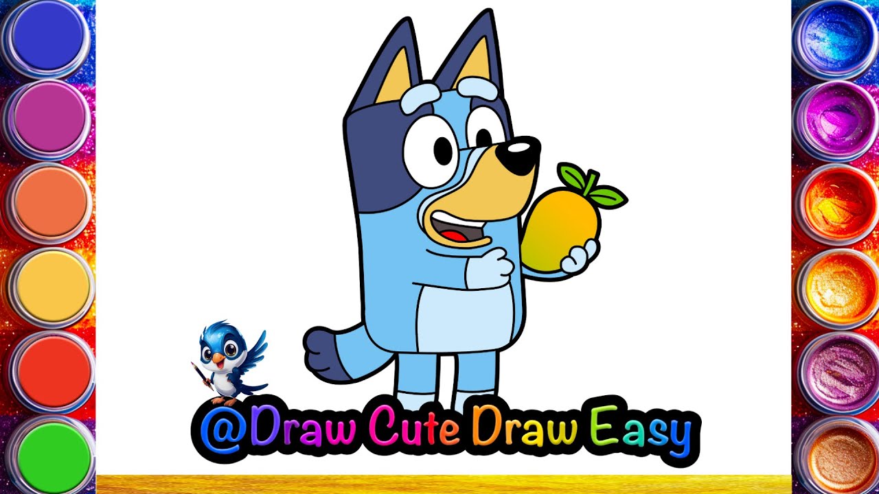 Bluey Holding a Mango 💙 | Easy Bluey Drawing for Kids | Step by Step ...