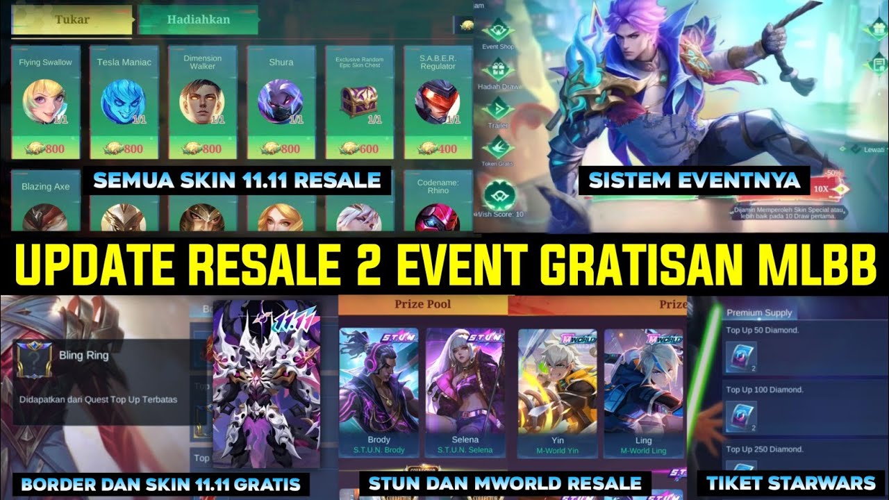 UPDATE 2 EVENT GRATISAN MLBB RESALE 2024! SEMUA SKIN 11.11 RESALE ...