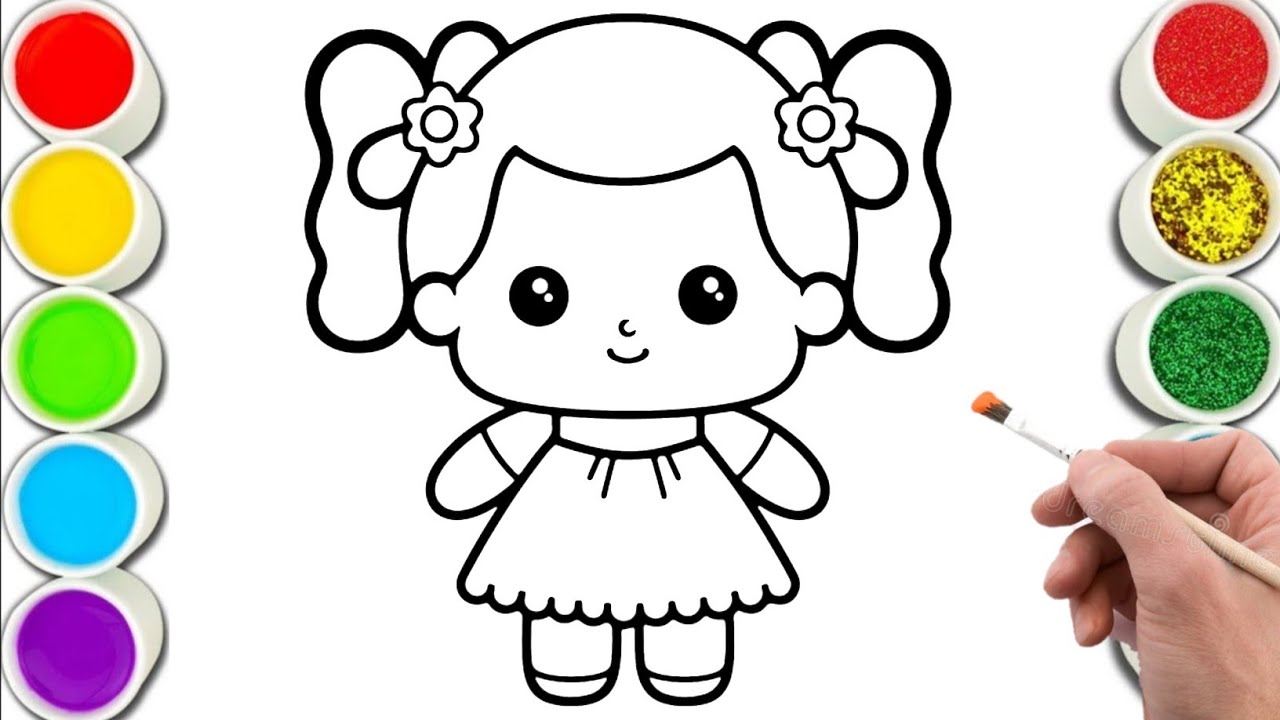 How To Draw a Cute Doll Drawing Painting Coloring For Kids and Toddlers ...