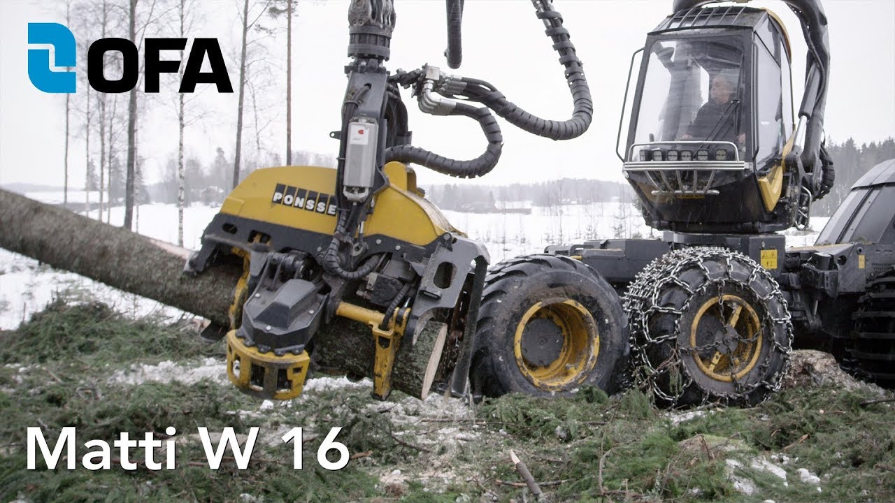 OFA Matti W 16 3T chains on a Ponsse Scorpion King harvester - YouTube