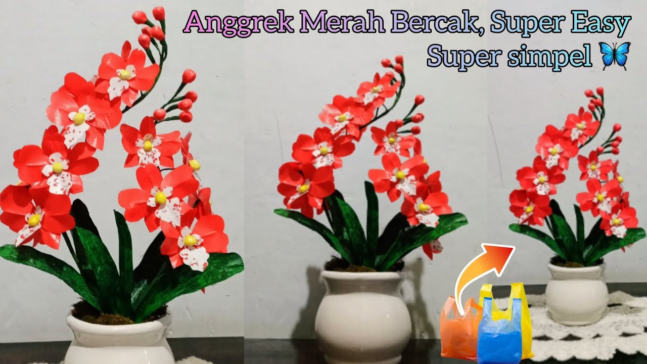 Cara Membuat Bunga Anggrek Merah Bercak dari Limbah plastik || Super ...