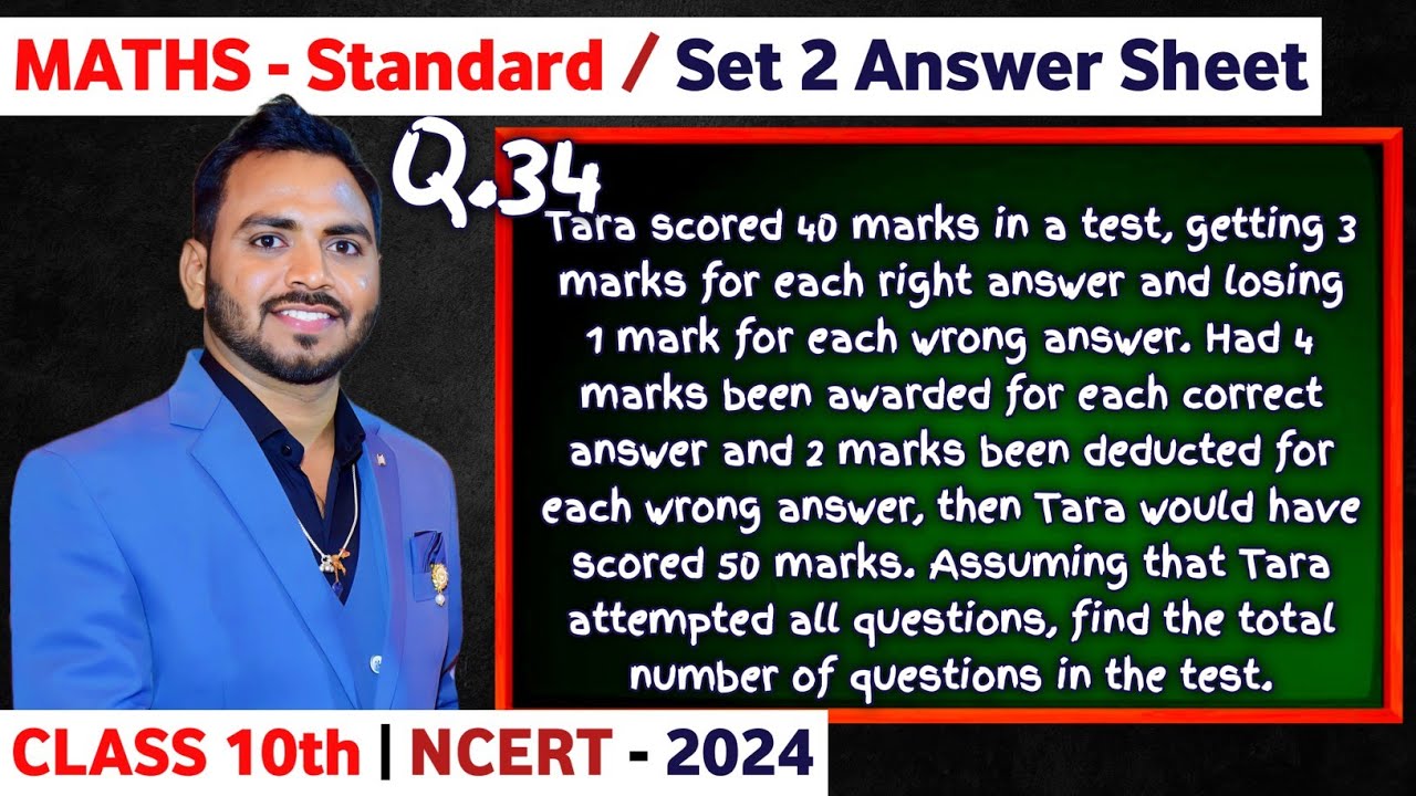 Tara scored 40 marks in a test, getting 3 marks for each right answer ...