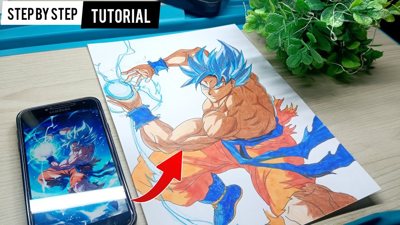 Drawing Goku ultra instinct || How to draw Goku step by step || Goku ...