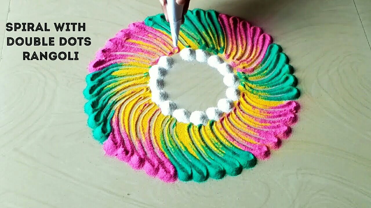 Easy and Simple Rangoli Designs | Spiral Rangoli with Double Layer Dots ...