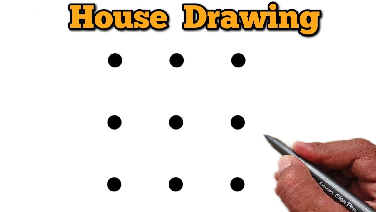 How to draw house drawing from 9 dots | easy house drawing step by step ...