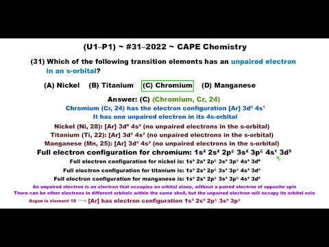 Unpaired Electron In s-Orbital of Transition Metal ~ 2022-#31-U1-P1 ...