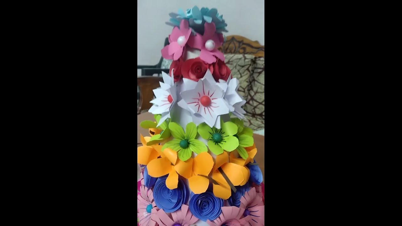 how to do paper bathukamma with paper🌸🌺🏵️🌻🌼🌷🌹 - YouTube