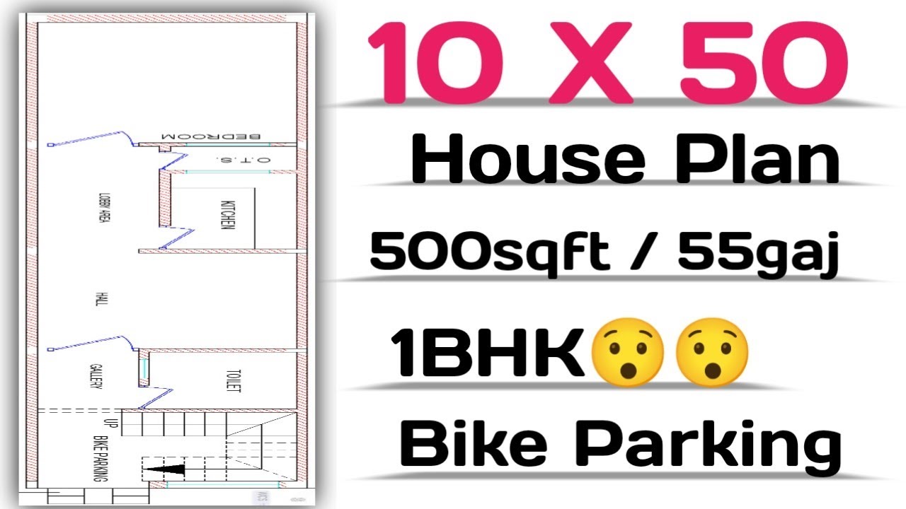 10' X 50' Modern House Plan With Bike Parking || 500sqft House Plan ...