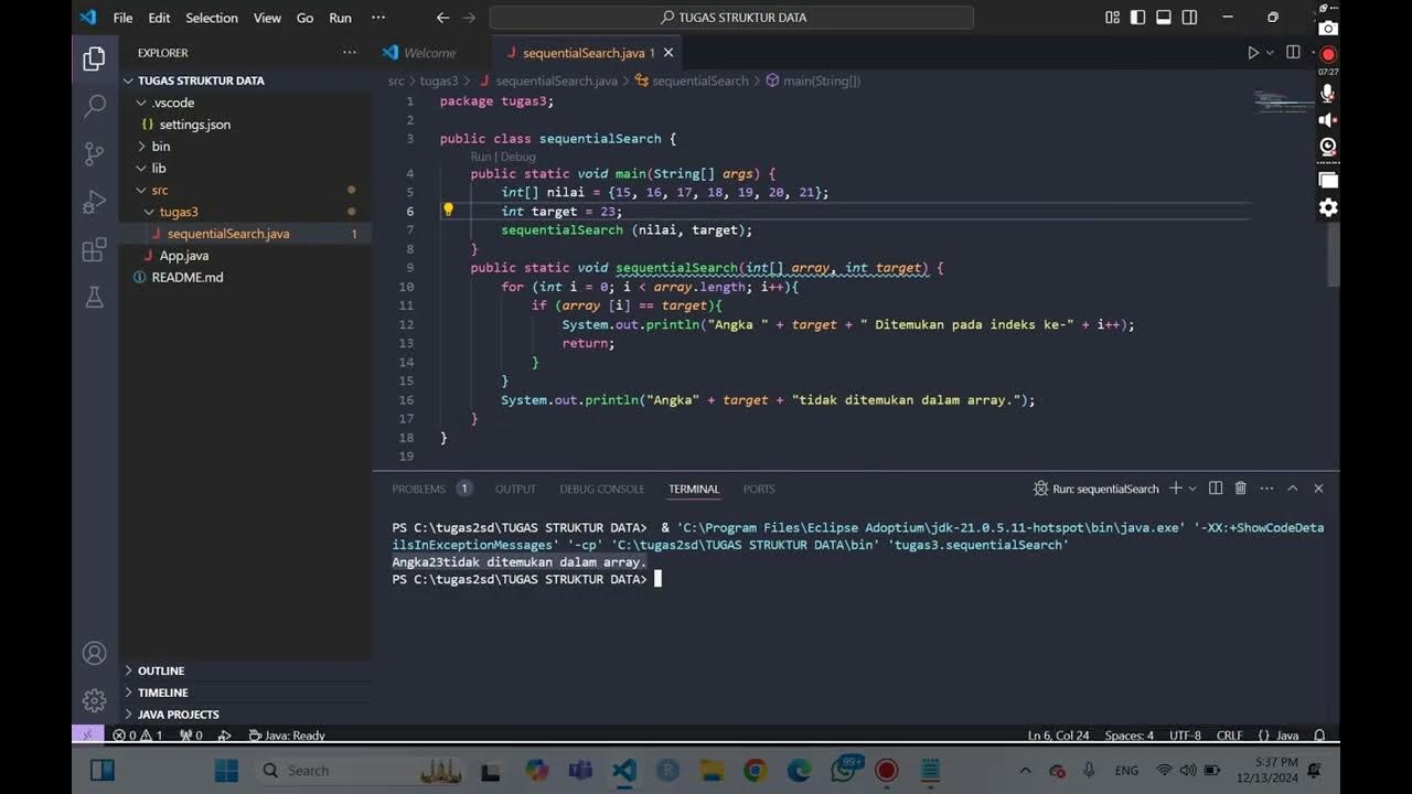 Tugas 3 Struktur Data Program Java Binary Search Dan Sequential Search Youtube