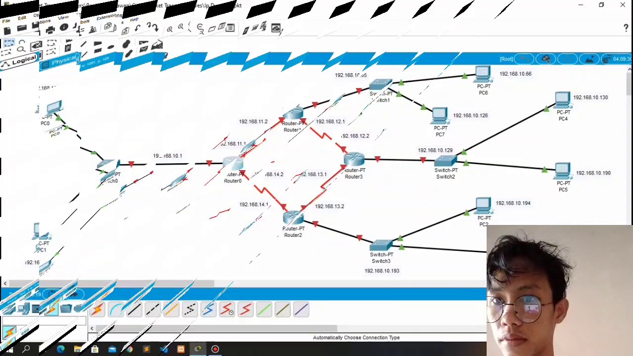 subnetting 4 Router and 4 Switch with IPV4 Dynamic - YouTube
