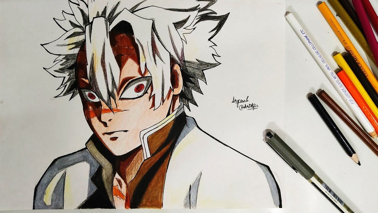 Drawing Kimetsu no Yaiba Sanemi Shinazugawa Wind Pillar Hashira - YouTube