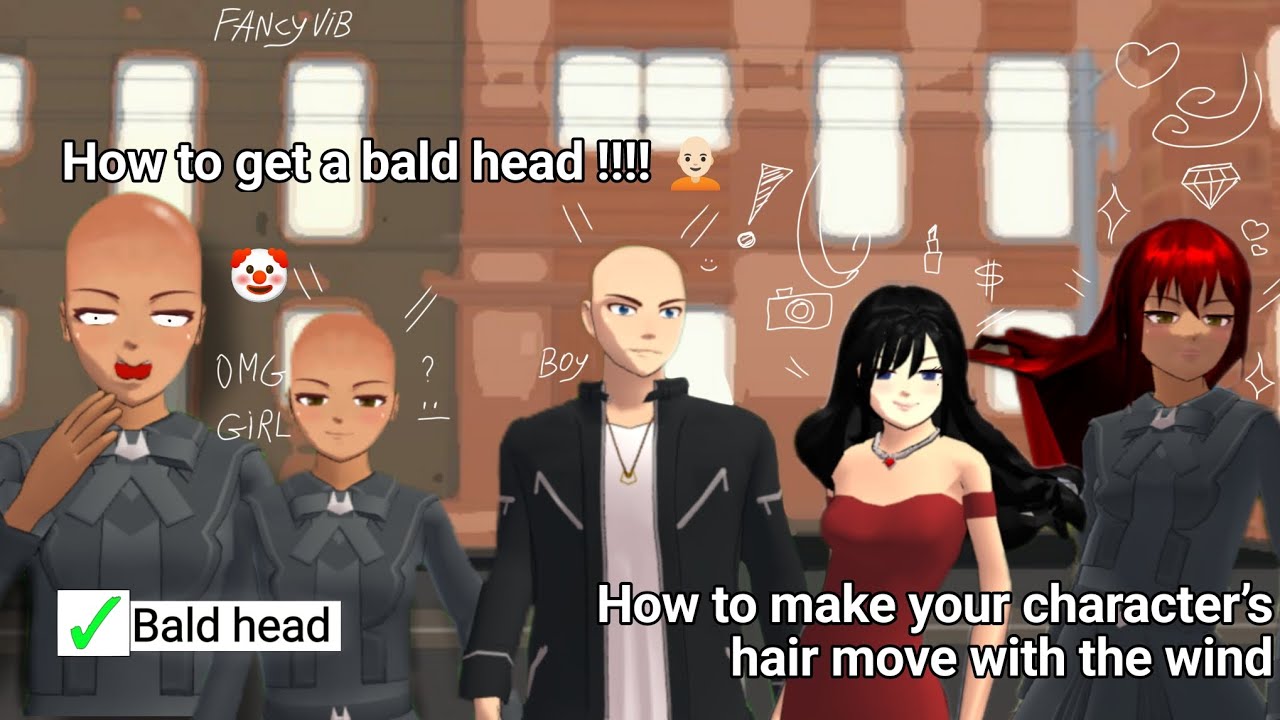 How to get a BALD head 🧑🏼‍🦲 + Moving Hair 💇🏽‍♀️💃in Sakura School ...