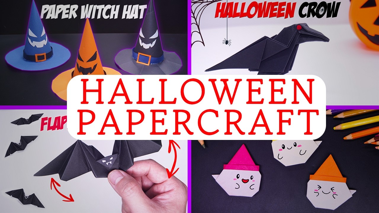 🧡 4 EASY PAPERCRAFT FOF HALLOWEEN || GHOST | CROW | WITCH HAT ...