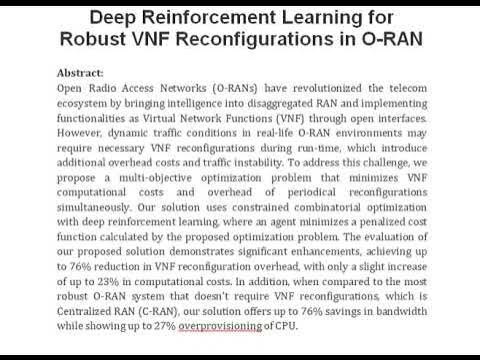 Deep Reinforcement Learning for Robust VNF Reconfigurations in O RAN - YouTube