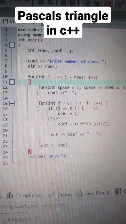 pascals triangle in c++ 💻 - YouTube