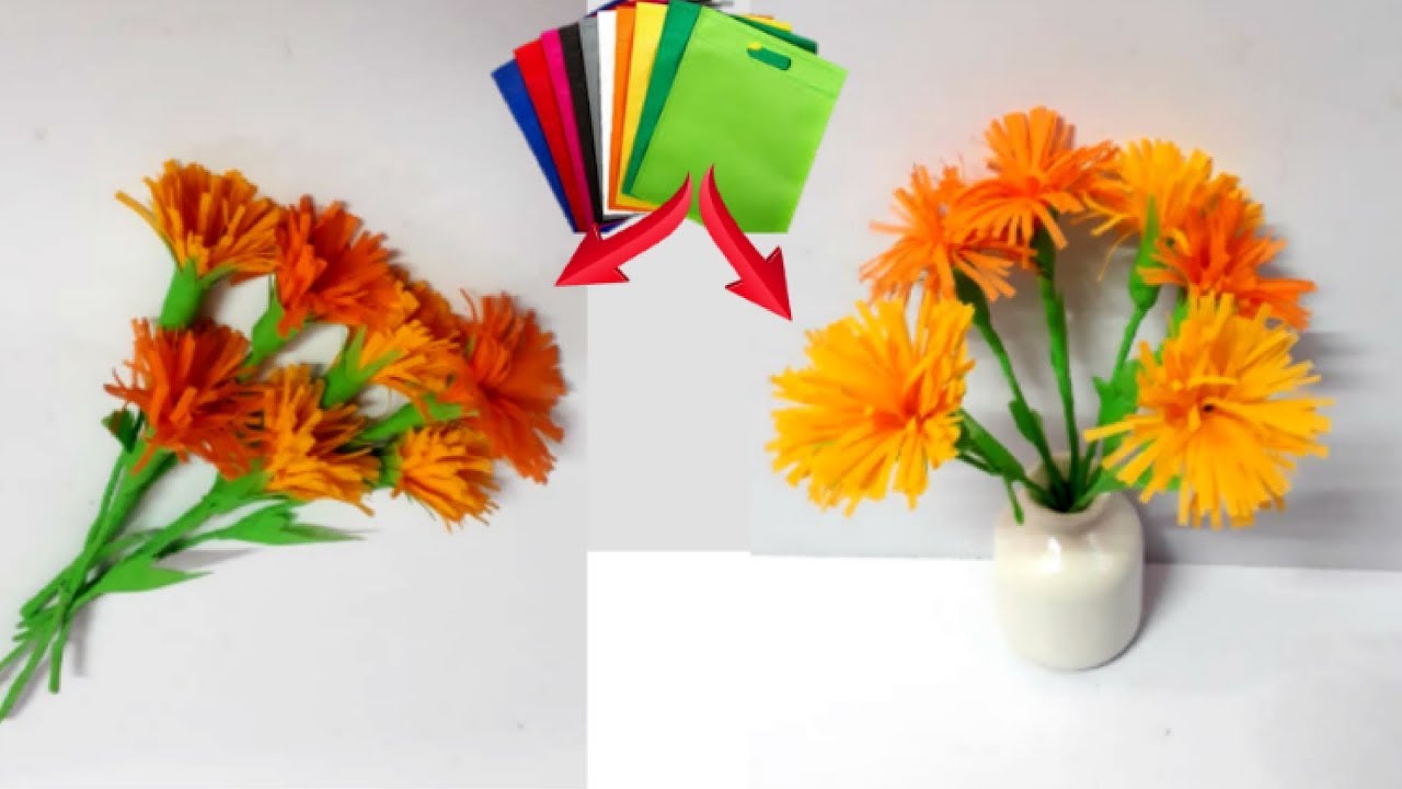 Flowers from Shopping carry bags at home|flower making craft idea|carry ...