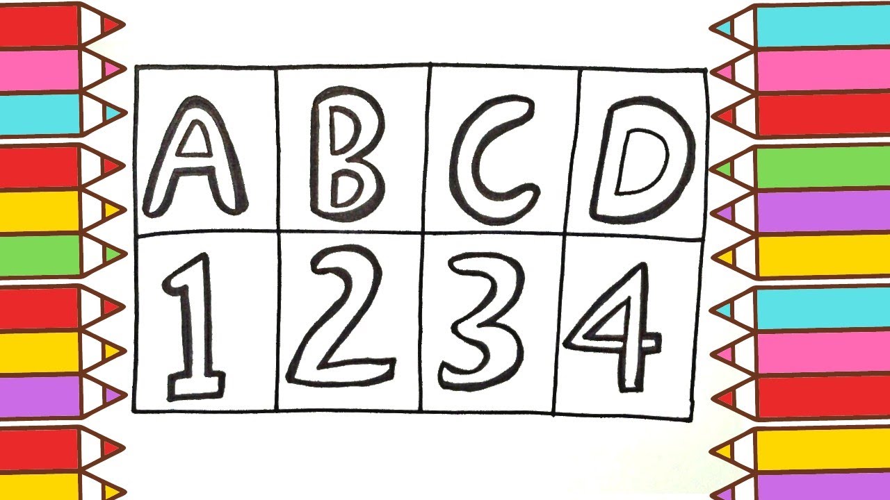 Learn How To Draw ABCD & 1234 Easy For Kids||#83||Rainbow Colours - YouTube