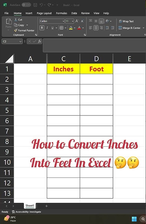 Convert Inches To Feet In Excel Ms Excel Tutorial Shorts Exceltricks Exceltips Convert