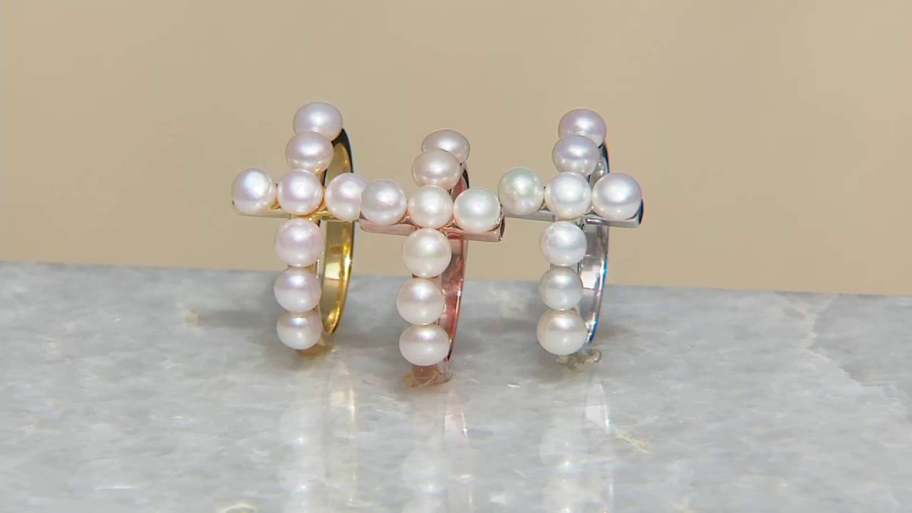Honora Cultured Pearl 4.0mm Horizontal Cross Sterling Ring on QVC - YouTube