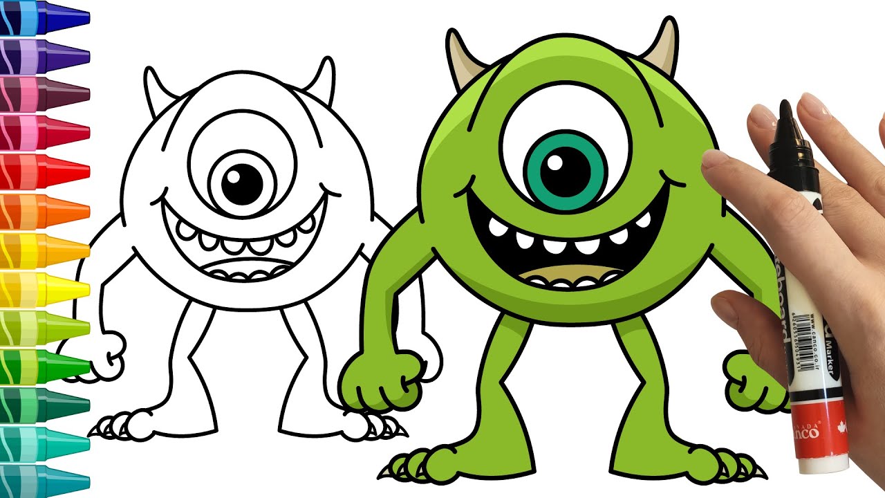 how to draw Mike Wazowski from Monster Inc Step By Step Easy - YouTube