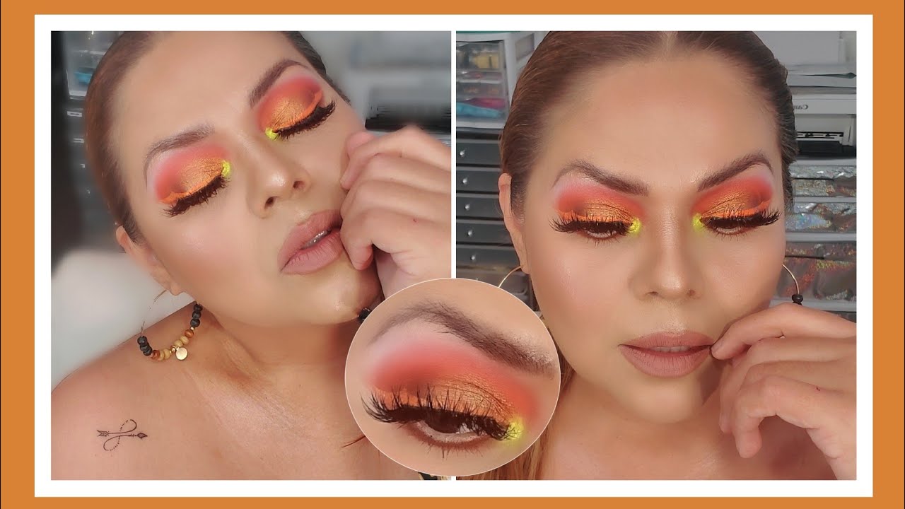 MAQUILLAJE EN TONO NARANJA 🍊 CON UN POP DE COLOR 💛 - YouTube