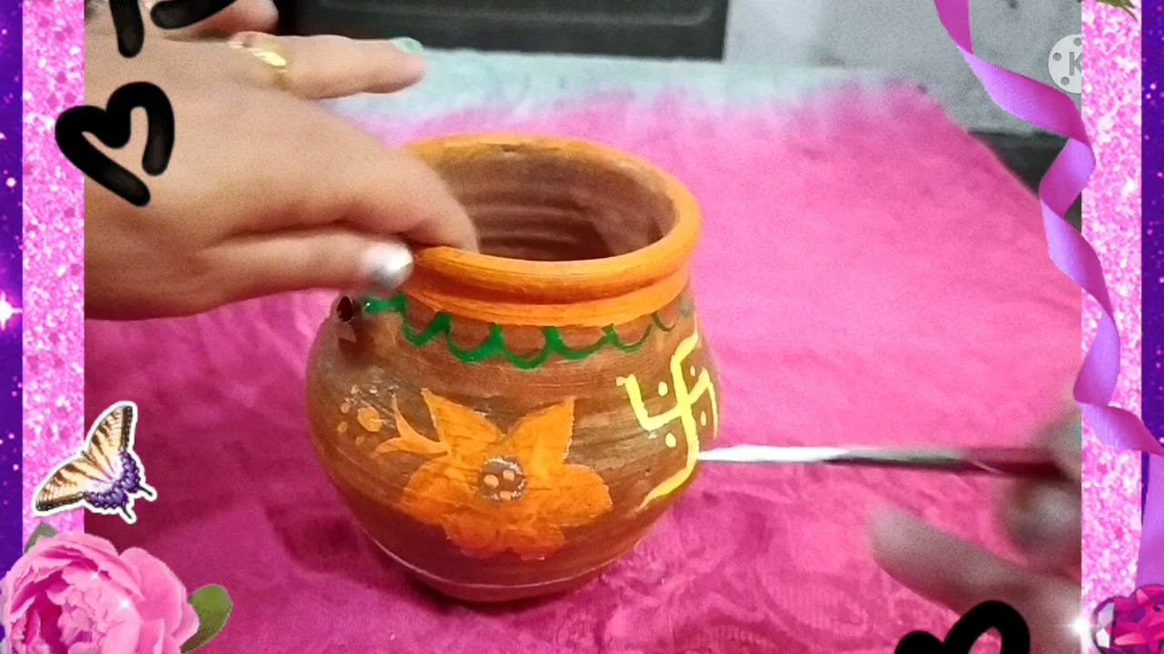 Matki Design | Decorating earthen pot. - YouTube