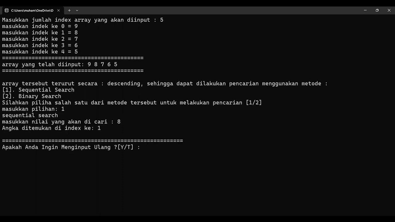 Implementasi Algoritma Searching Berdasarkan Array Yang Diinput - YouTube