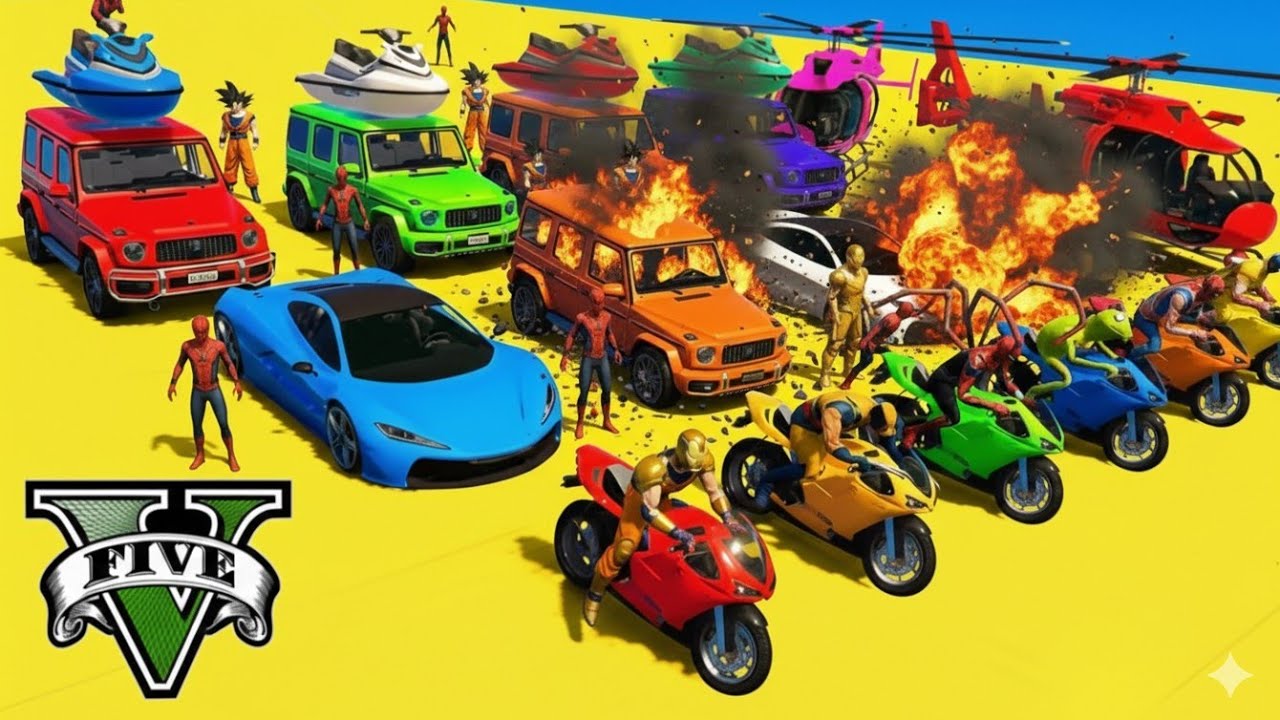 GTA V Spiderman Mega Ramp Boats, Cars, Motorcycle With Trevor and ...