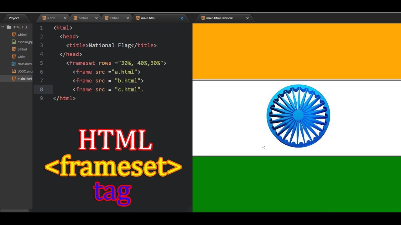 Html Frames Frameset Tag Frame Tag Youtube