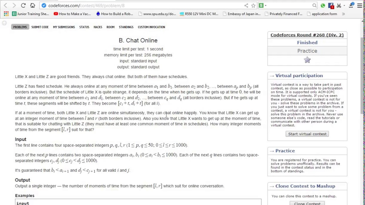 Codeforces 469b Div2 Chat Online Implementation Arabic Youtube