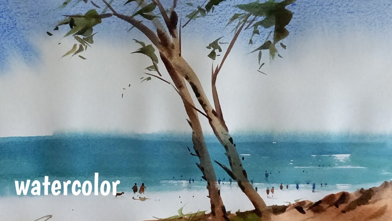 How to paint seascape in watercolor. Easy beginners tutorial - YouTube