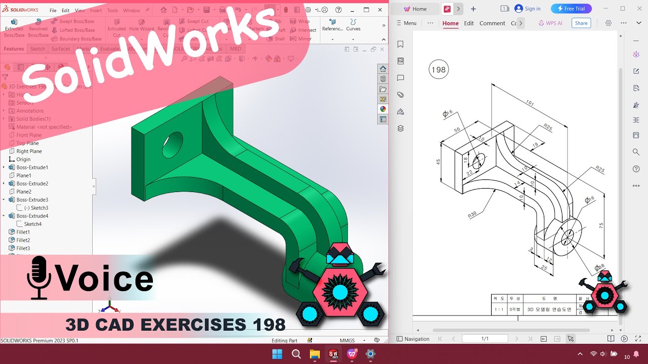 SolidWorks | 3D CAD EXERCISES 198 | StudyCadCam | Solution Tutorial ...