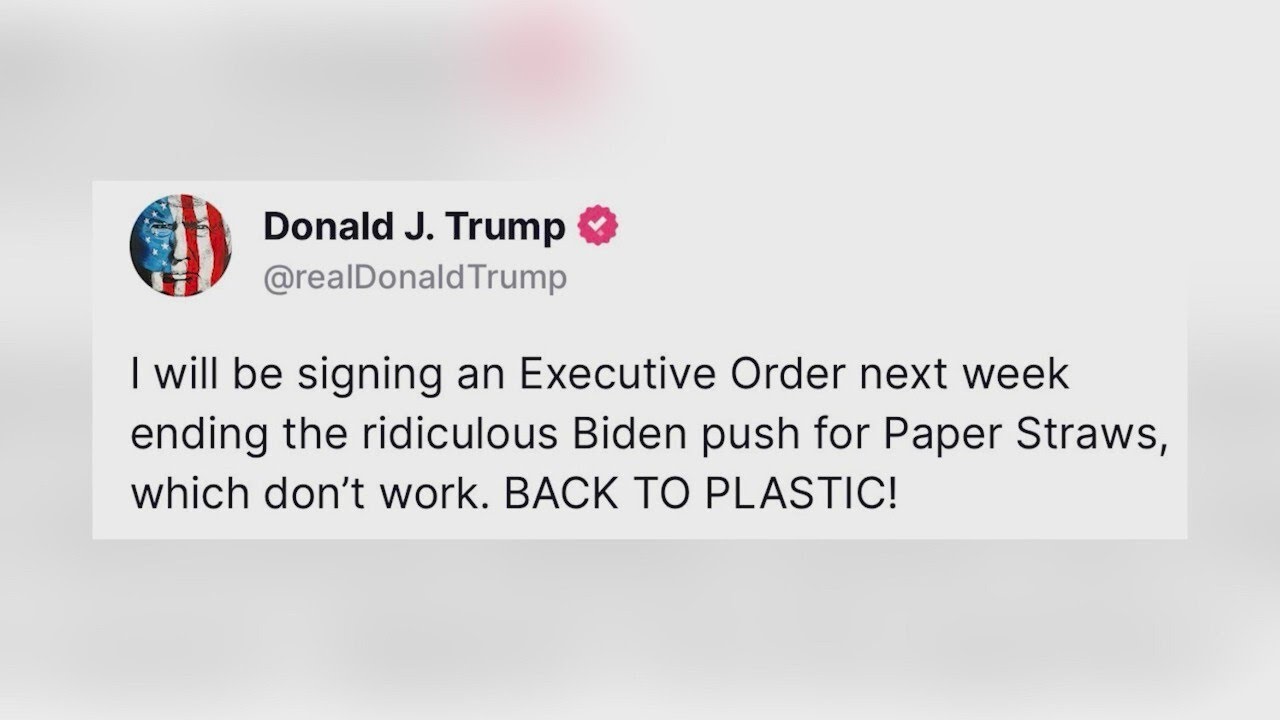 Trump launches social media rant against paper straws - YouTube