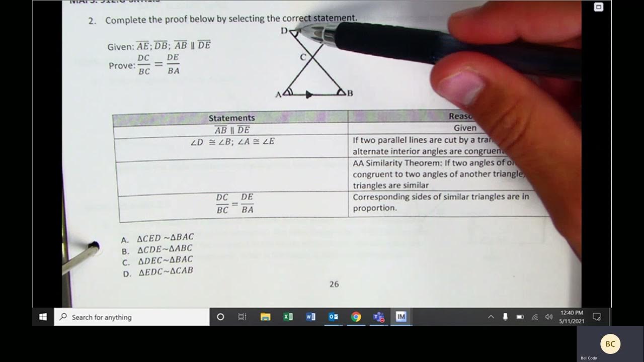 EOC AA Criterion for Similar Triangles - YouTube