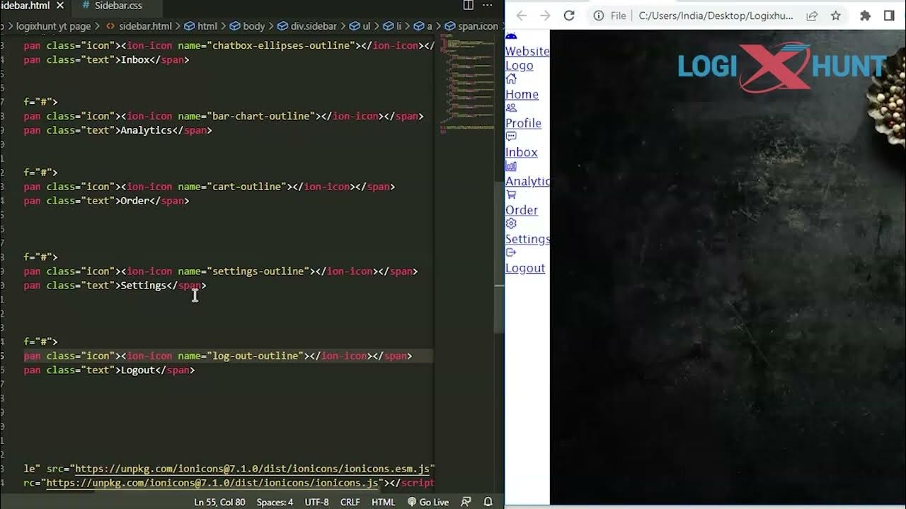 How To Create A Side Bar Menu With Html And Css Html And Css Tutorials Youtube